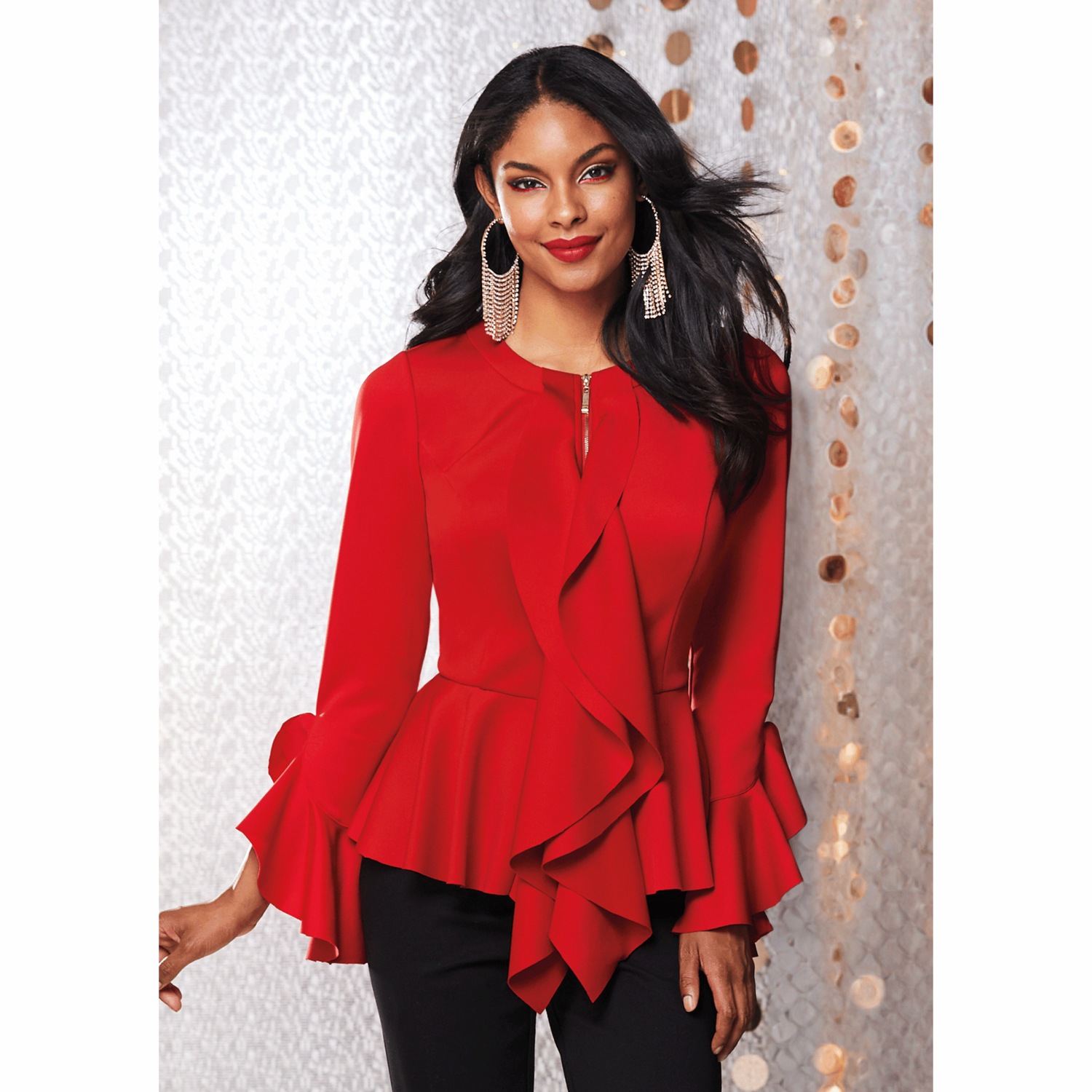 Darcy Zip-Up Ruffles Jacket for Women with Peplum | Midnight Velvet