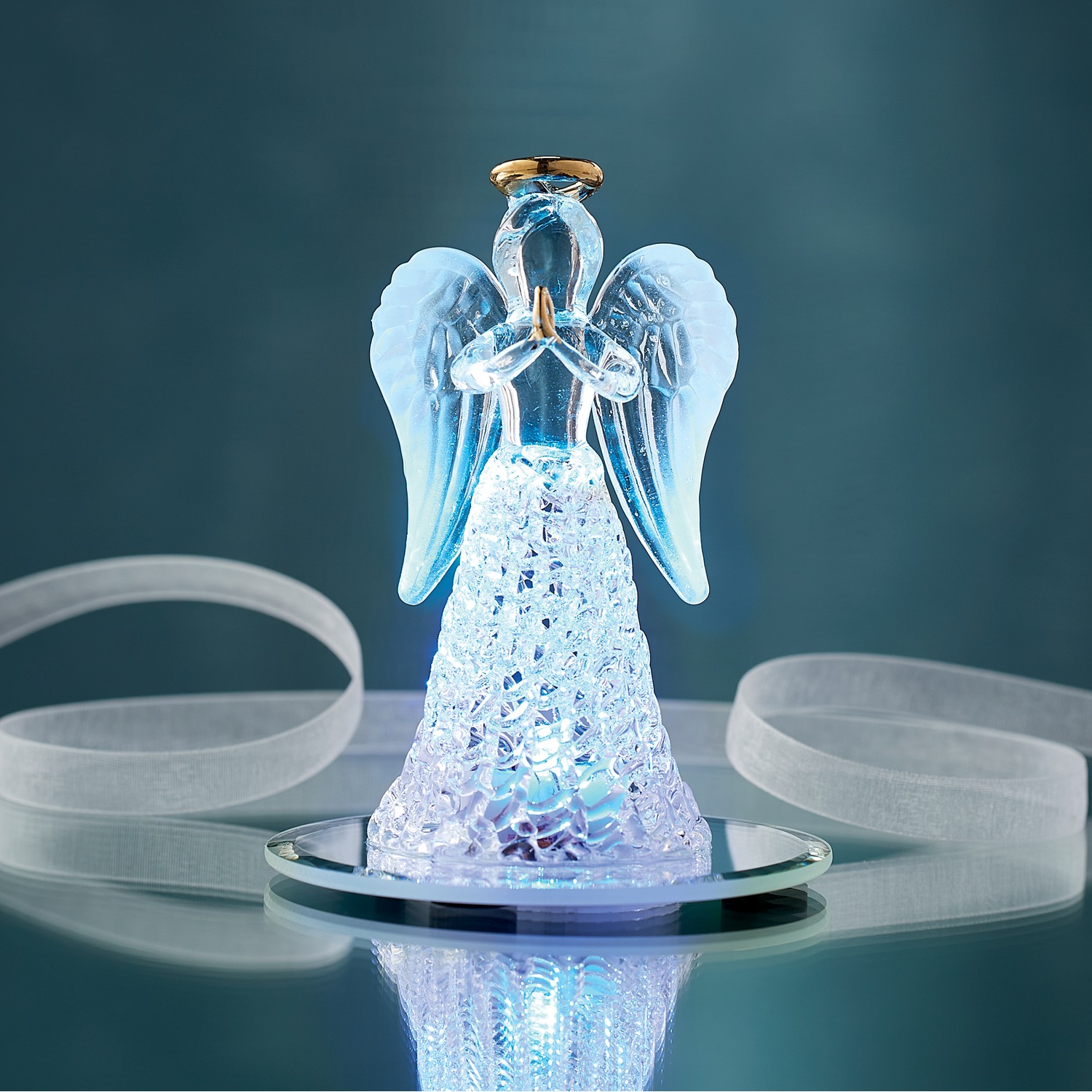 Lit Praying Glass Angel Figurine | Midnight Velvet