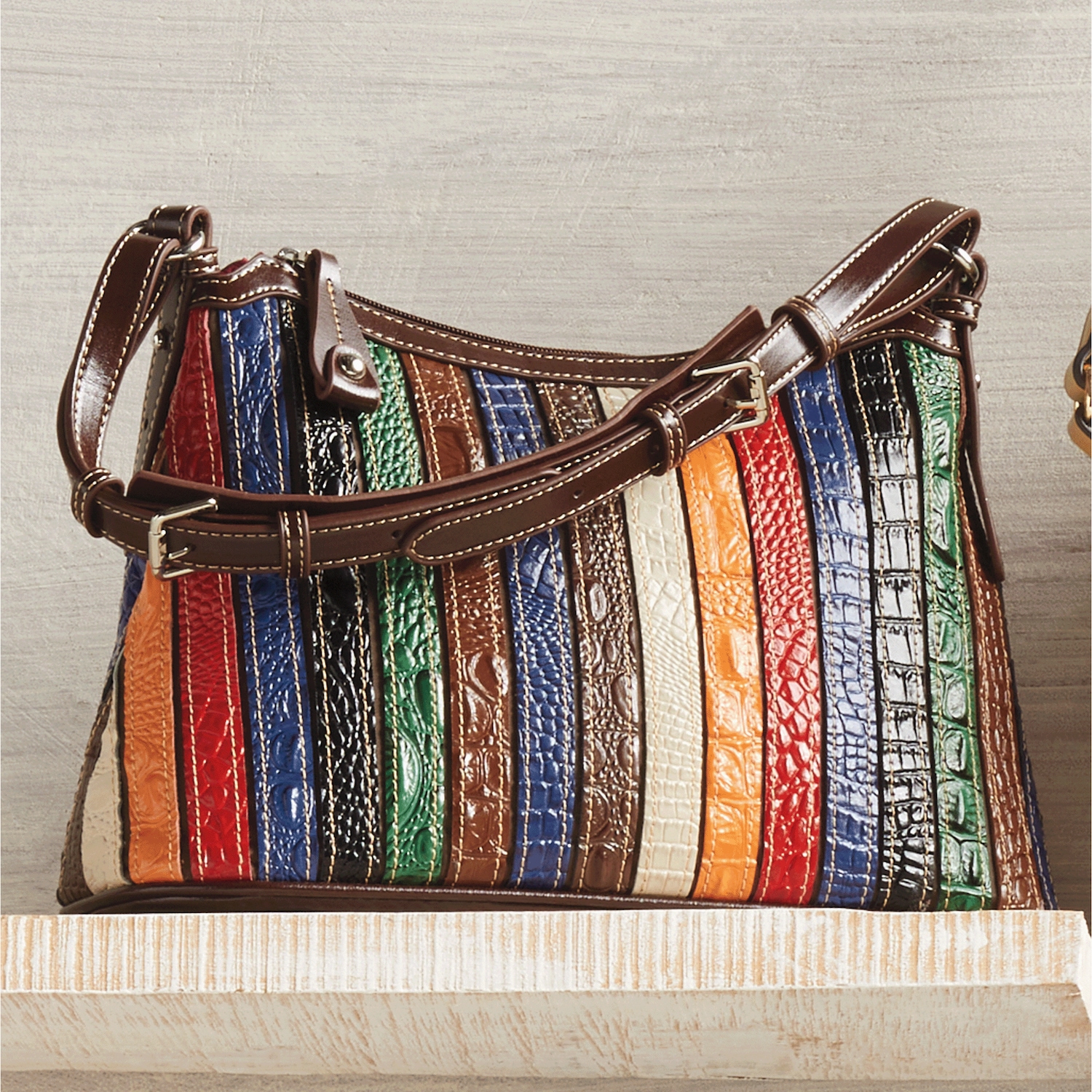 M.C. Handbags Kristin Croco Stripe Satchel | Midnight Velvet