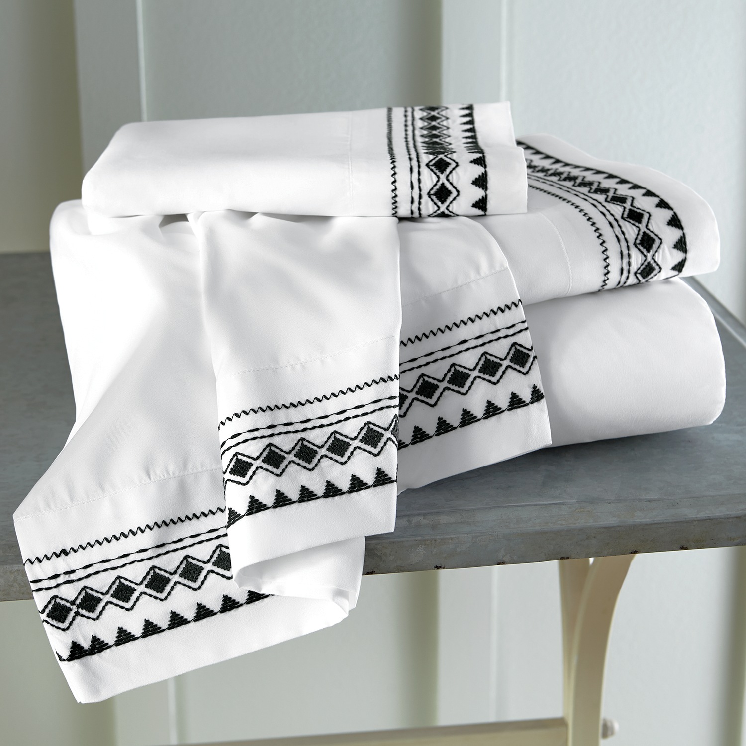 Chain-Stitch Embroidered Microfiber Sheet Set | Midnight Velvet