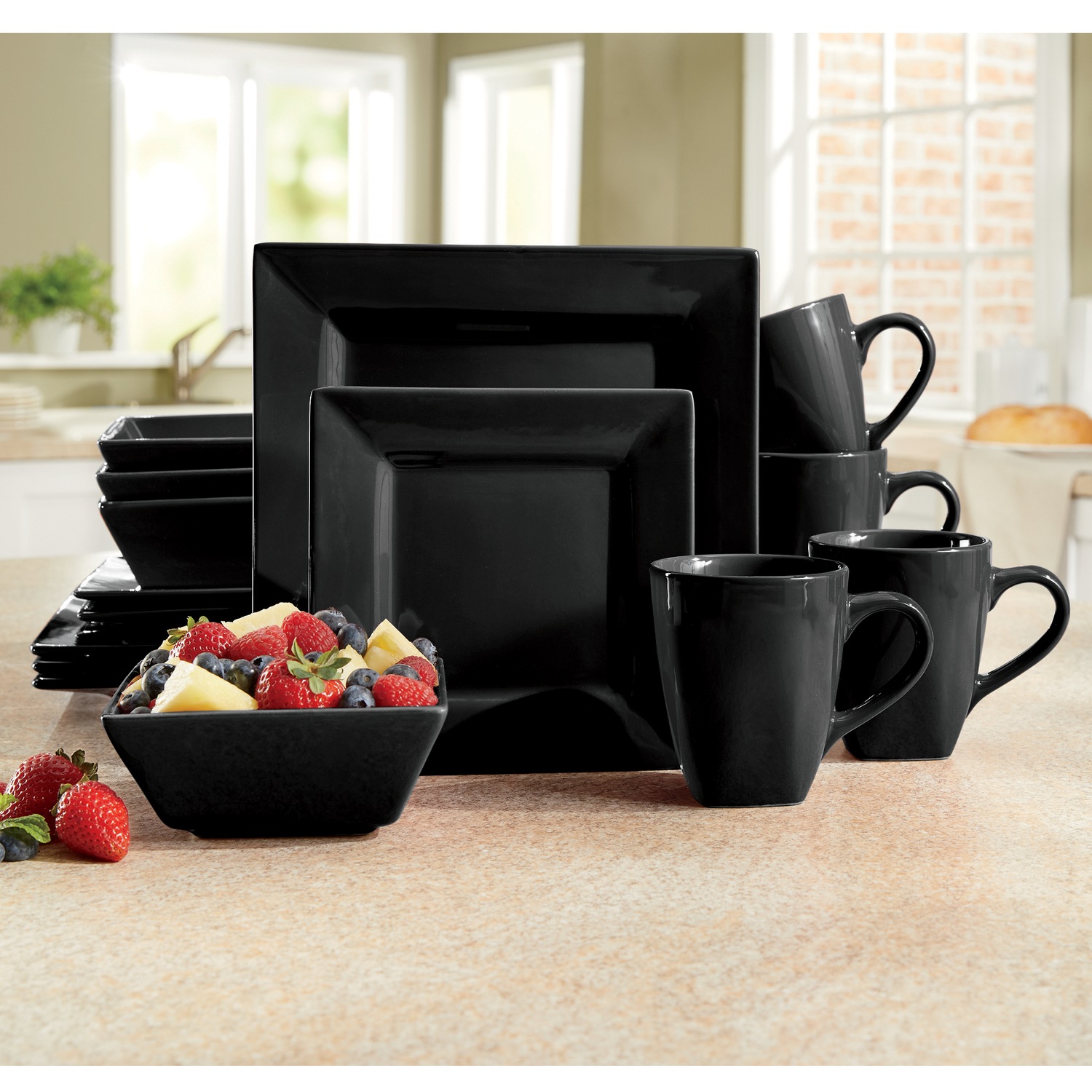 16 Piece Solid Square Dinnerware Set Midnight Velvet