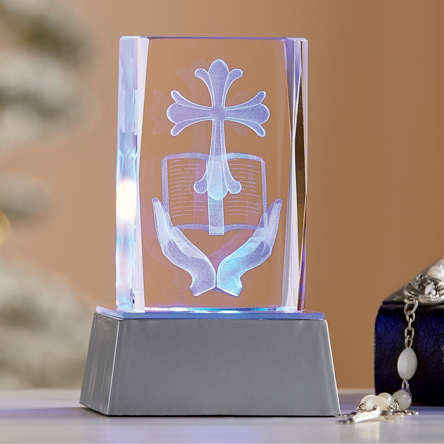 3-D Lit Crystal Prayer Bible Décor | Midnight Velvet