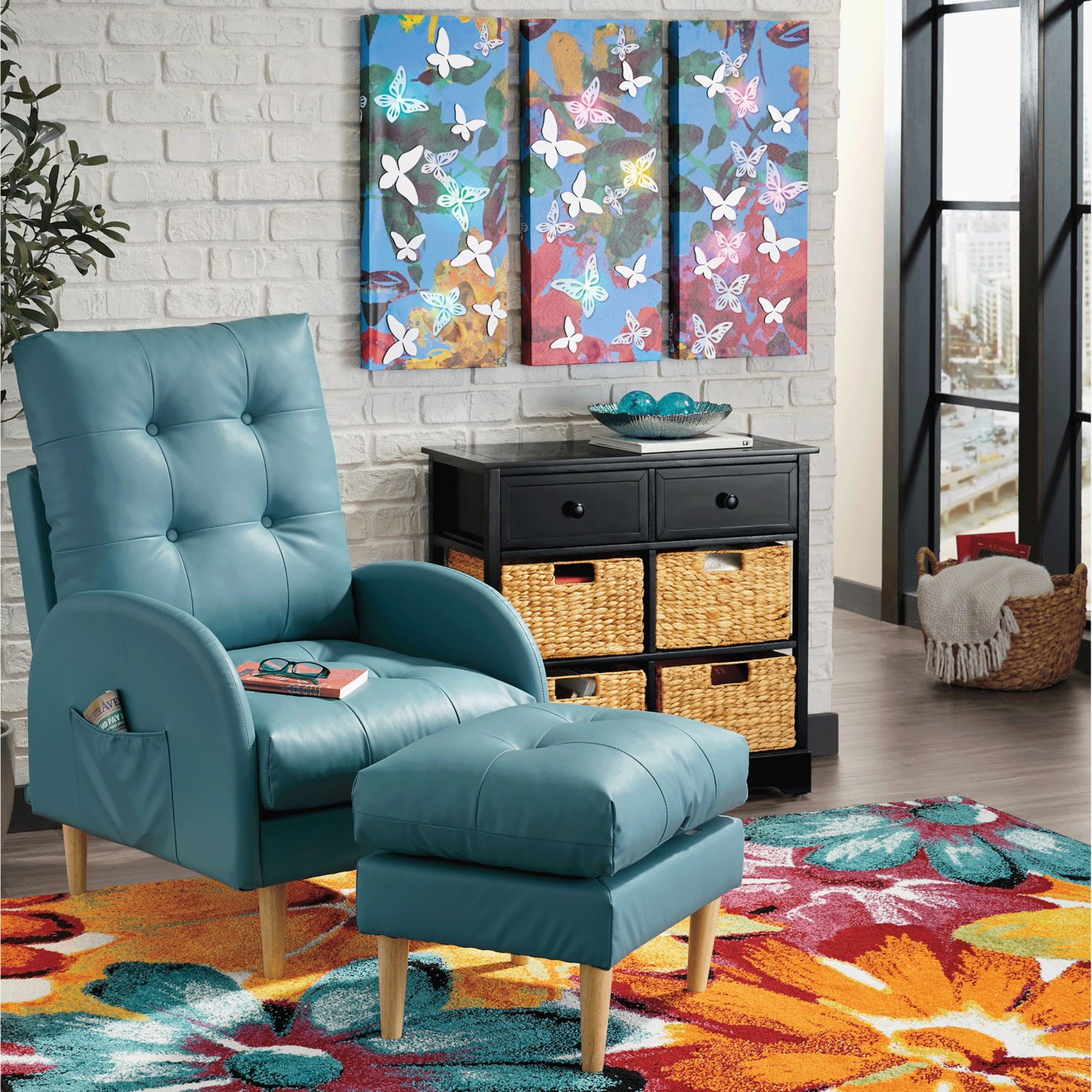 Convertible Arm Chair and Ottoman | Midnight Velvet