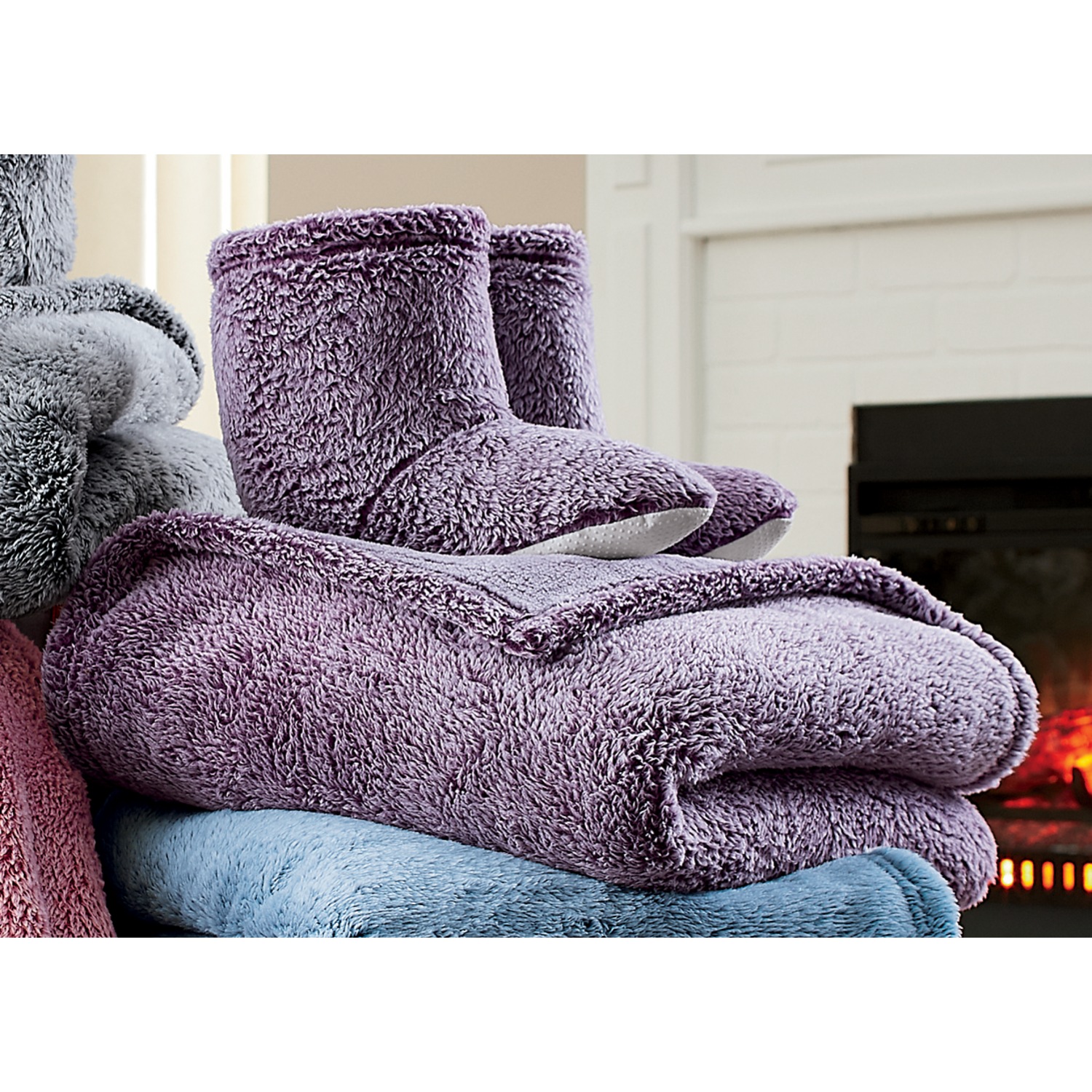 Ultraplush Throw Blanket and Bootie Slippers Gift Set | Midnight Velvet