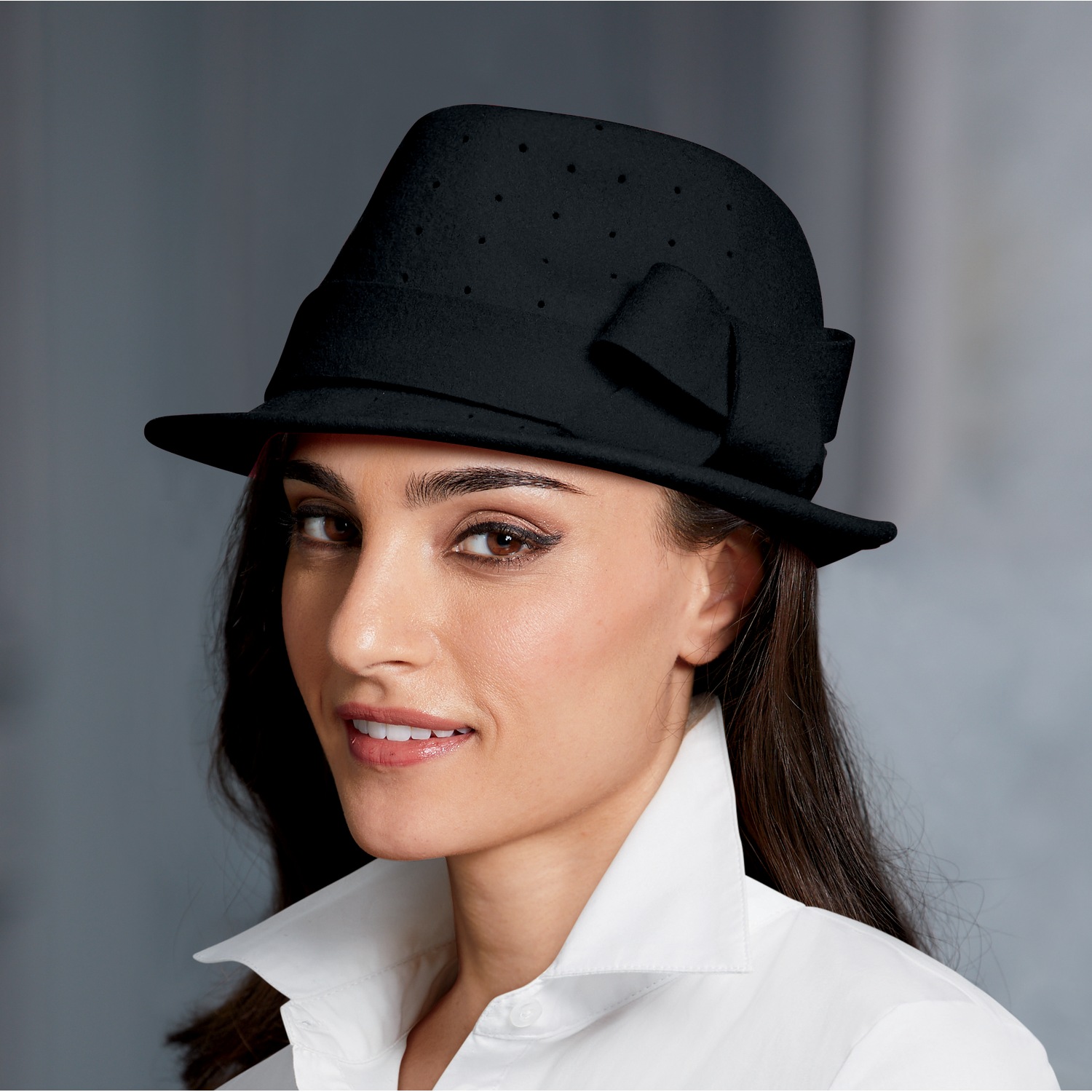 Perforated Bow Fedora | Midnight Velvet