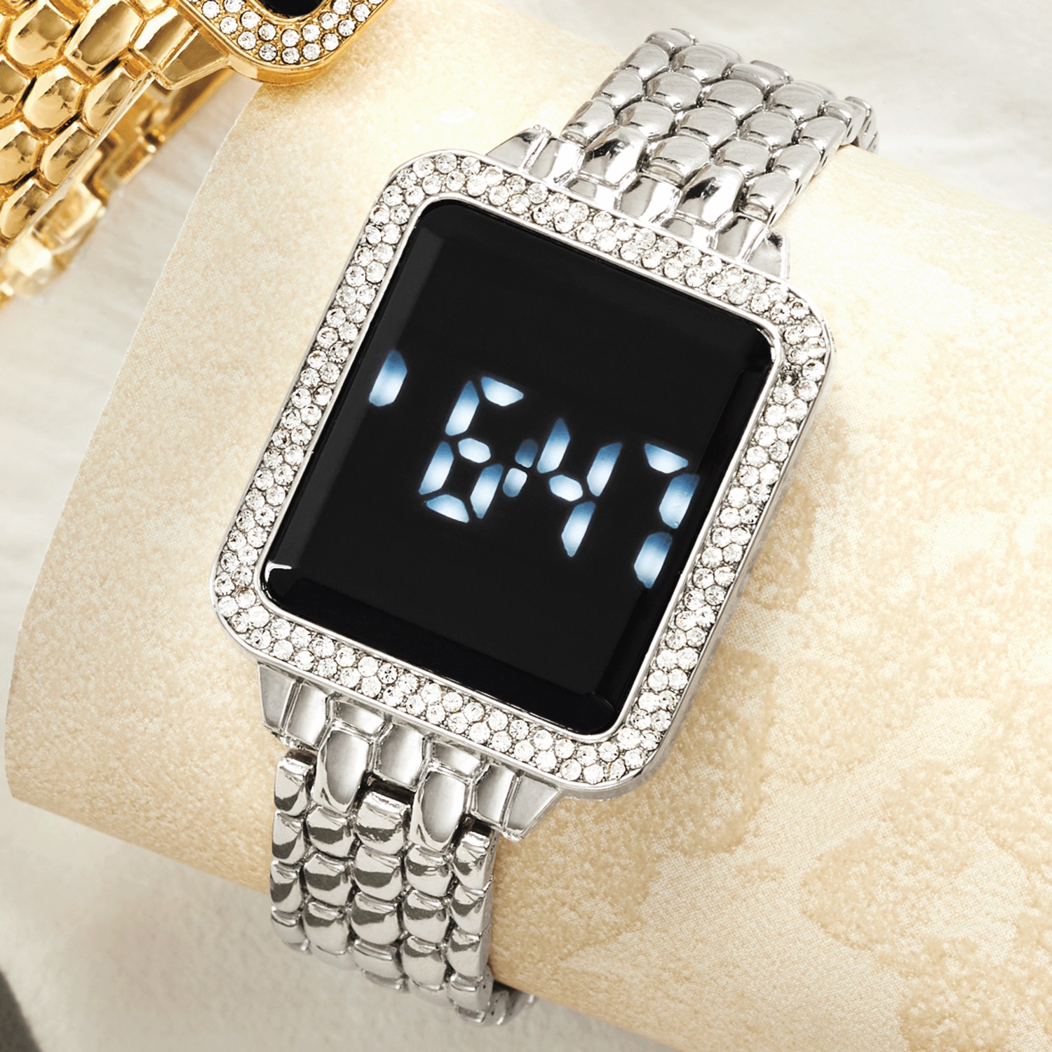 Women’s Crystal Rectangular Digital Watch | Midnight Velvet