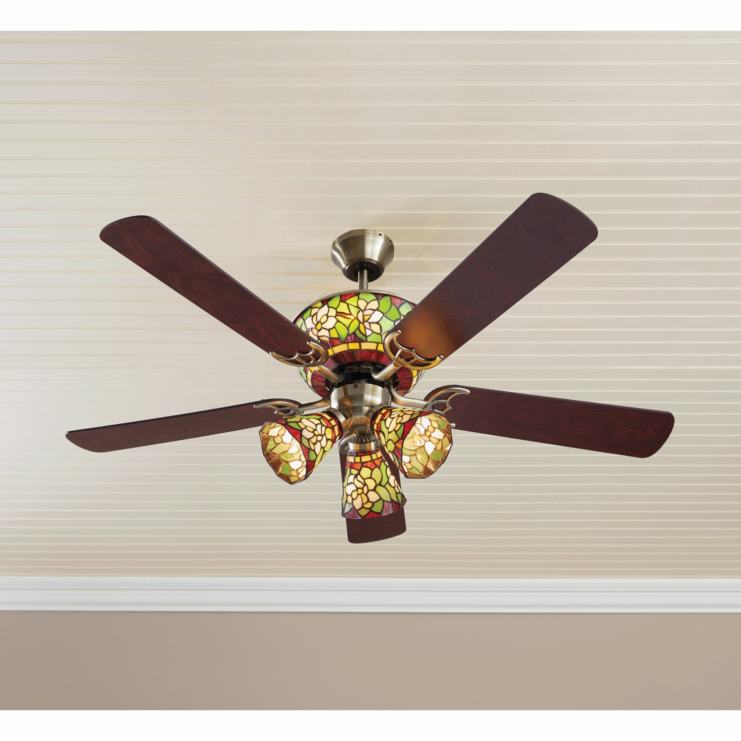 Stained Glass Magnolia Ceiling Fan | Midnight Velvet