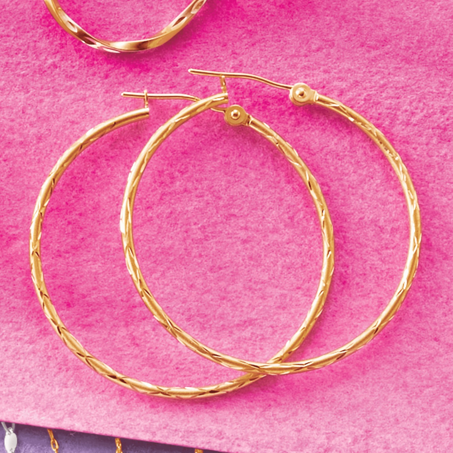 10K Gold Round Diamond-Cut Hoops | Midnight Velvet