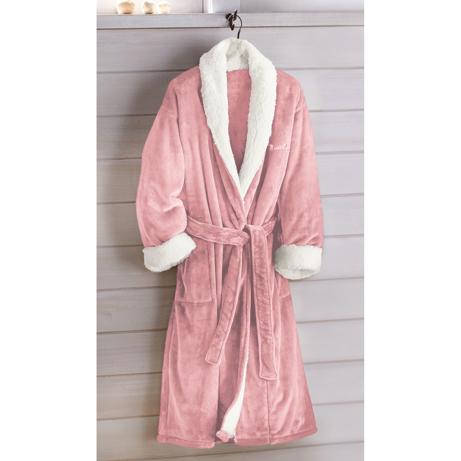 Faux-Sherpa Trim Unisex Robe | Midnight Velvet