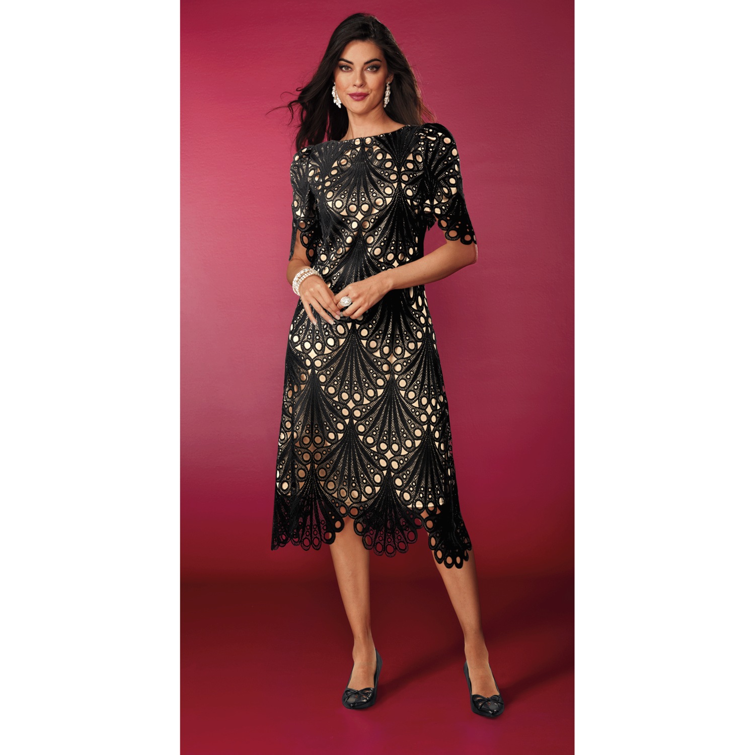 Malisa Allover Lace Women's Dress with Scallop Edging | Midnight Velvet