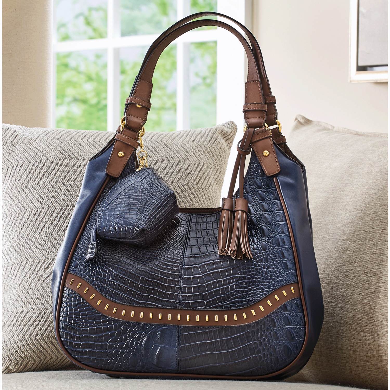 M.C. Handbags 2-Piece Jade Croco Leather Satchel | Midnight Velvet