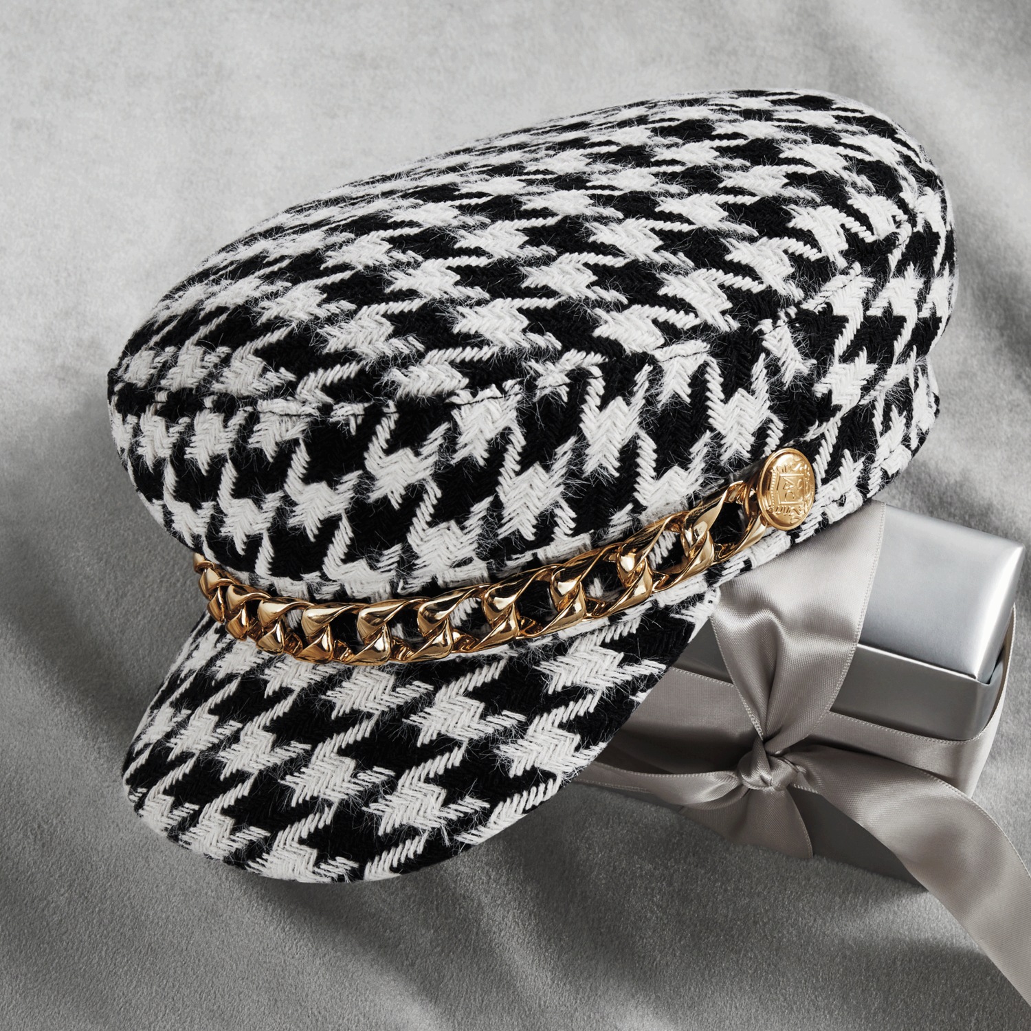 Houndstooth Cap with Gold Chain | Midnight Velvet