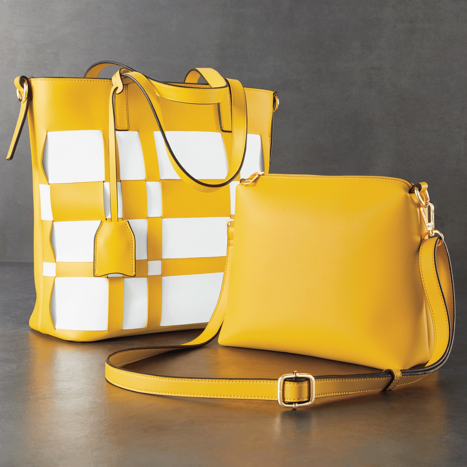 M.C. Handbags 2-Piece Woven Plaid Tote Set | Midnight Velvet